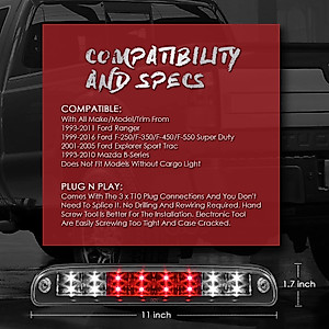 Replacement for Ford F-250 F-350 F-450 F-550 Super Duty 1999-2016 /Ford Ranger 1993-2011 Clear Lens Black Housing Tail High Mount 3rd Third Brake Light Cargo Lamp Waterproof