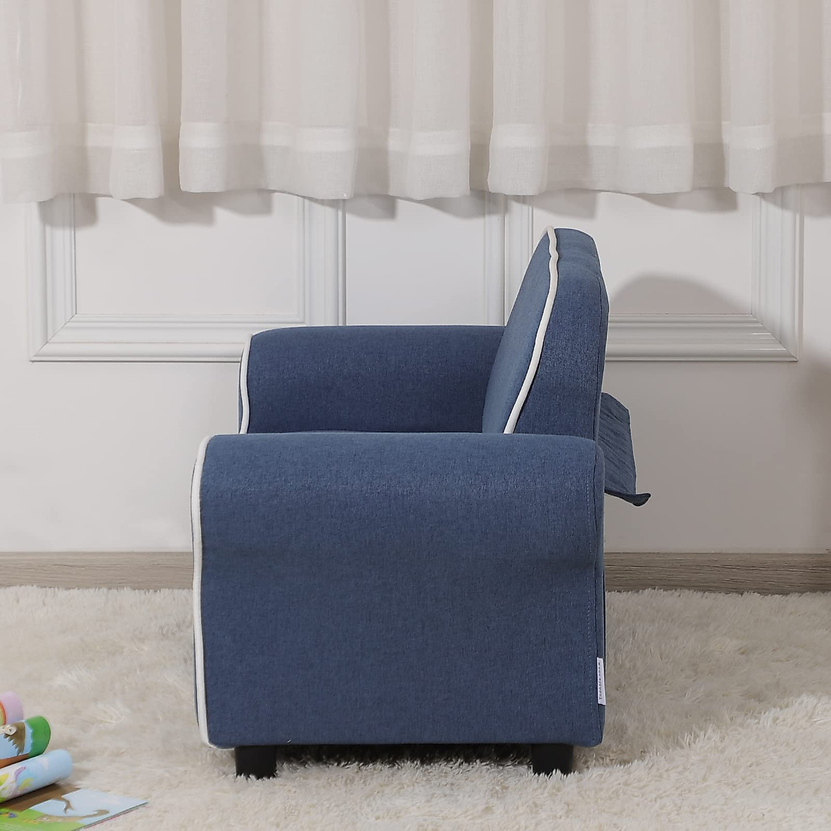 Yoonnie room Kid Sofa Chair, Linen Fabric 2-Seater Upholstered Couch,for Children Gift (Blue)