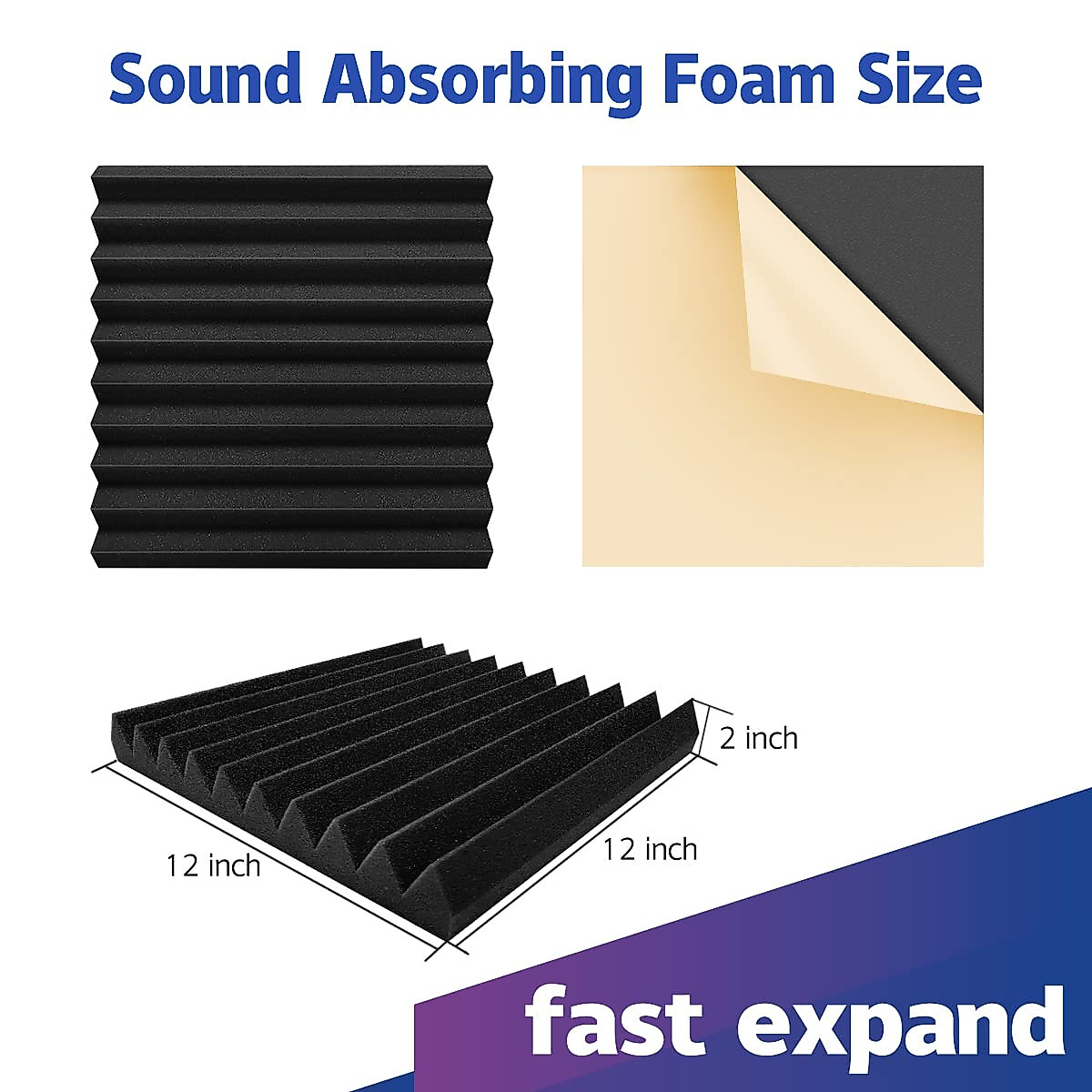 Acoustic Panels with Self-Adhesive 12 Pack Sound Proof Foam Panels for Walls 12"X 12"X 2" High Density Soundproof Wall Panels for Home Office Recording Studio Wall Ceiling to Absorbing Noise
