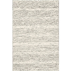 Hauteloom Williford Boho Hand Woven Wool Natural Fiber Soft Area Rug for Living Room, Bedroom, Dining Room- Traditional Farmhouse High Pile Braided Carpet - Black, Cream, Beige - 2' x 3'