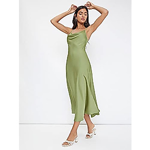 Floerns Women's Spaghetti Strap Cowl Neck Long Slip Satin Silk Midi Dress Green S