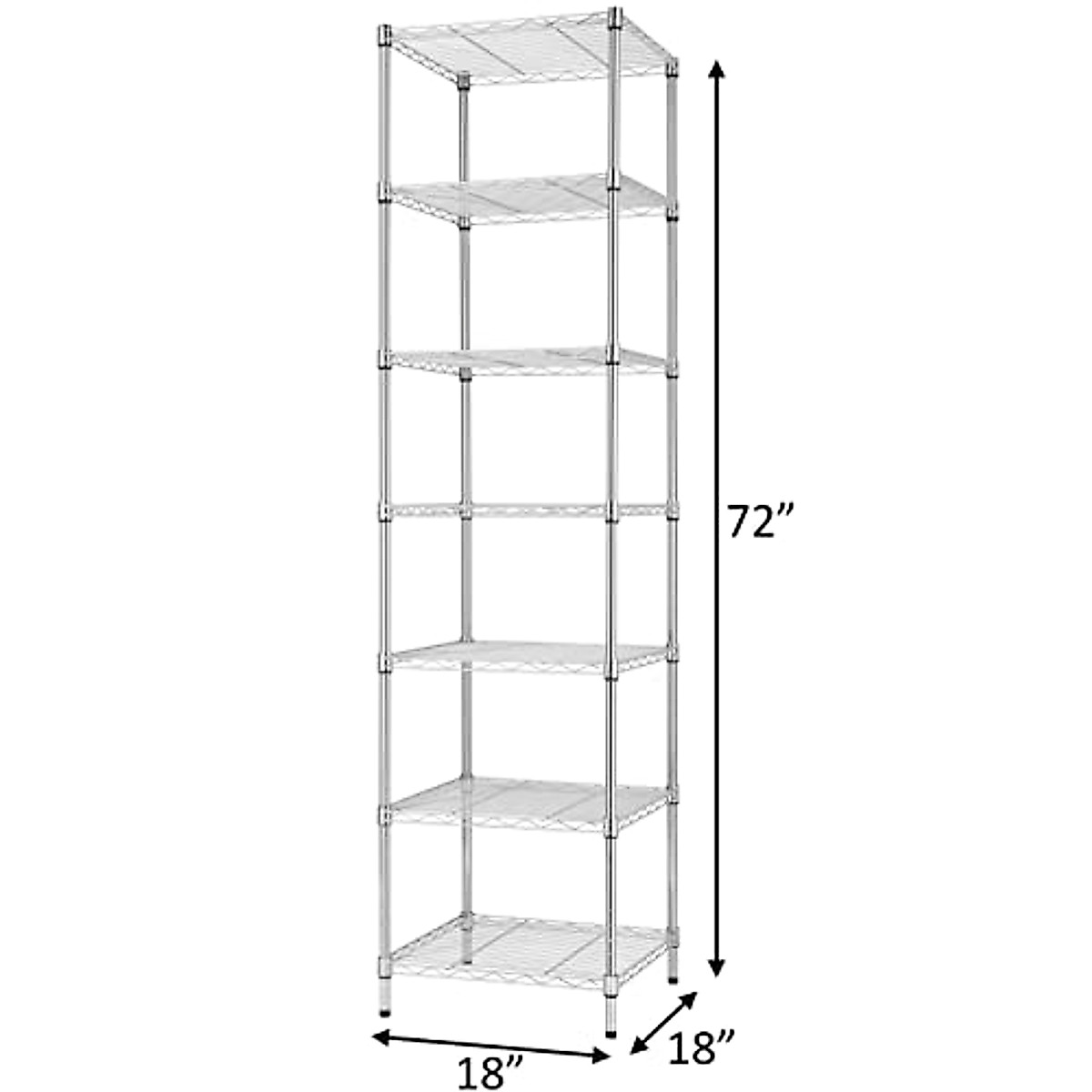 Finnhomy Heavy Duty 7 Tier Wire Shelving, 18x18x72 inches 7 Shelves Storage Rack with Thicken Steel Tube, Pantry Shelves for Storage, Adjustable Metal Shelving Unit, NSF Certified, Chrome