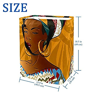 African Black Girl Print Collapsible Laundry Hamper, 60L Waterproof Laundry Baskets Washing Bin Clothes Toys Storage for Dorm Bathroom Bedroom