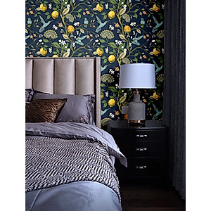 Blooming Wall Blue Bird Fresh Lemon Tree Peel and Stick Wallpaper Removable Self Adhesive Wall Mural Wall Decor, 14.5 Square Ft/Roll