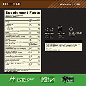 Optimum Nutrition Serious Mass Weight Gainer Protein Powder, Vitamin C, Zinc and Vitamin D for Immune Support, Chocolate, 6 Pound (Packaging May Vary)