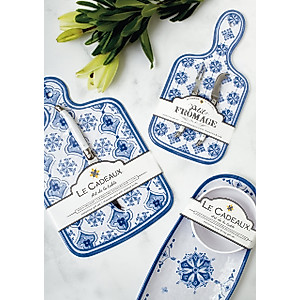 Le Cadeaux Moroccan Blue Melamine Spoon Rest and Tea Towel Set, large, white