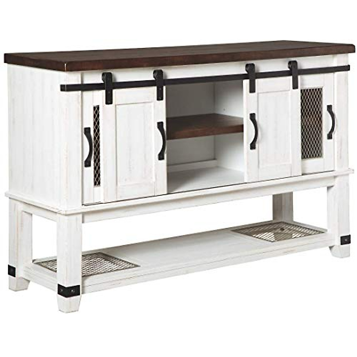 Signature Design by Ashley Valebeck Farmhouse -Dining Room Server or Buffet, White & Brown & Valebeck Farmhouse Rectangular Extension Dining Table, Fits up to 8, White & Brown
