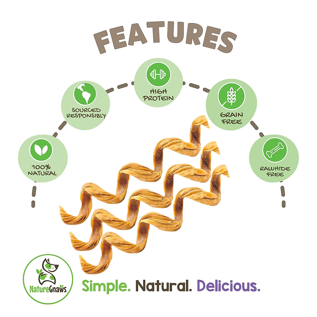 Nature Gnaws Tripe Twist Springs for Dogs - Premium Natural Beef Dog Treats - Simple Single Ingredient Crunchy Dog Chews - Training Reward - 8 Inch 10 Count