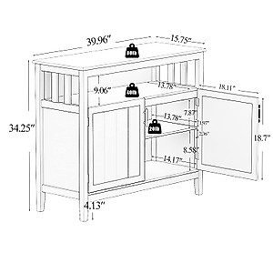 RASOO Buffet Cabinet White Kitchen Sideboard Buffet Storage Server Cupboard Cabinet Console Table with 2 Doors and Adjustable Shelf