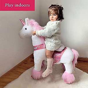 PonyCycle Model U-2021 Ride on White Horse Pink Unicorn Toy Plush Walking Animal Small Size for Age 3-5 Ux302