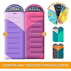 KANYAK Water-Resistant Portable Purple Sleeping Bag for Adults Teens and Kids, Perfect Outdoor Companion for 3-4 Season Hiking，Hunting，Camping and Backpacking