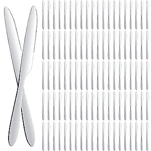 Nuenen 100 Pieces Dinner Knives Set, 8.3 Inches Durable Butter Knife Stainless Steel Serrated Table Knives, Steak Knives Silverware for Home, Restaurant, Kitchen, Dishwasher Safe and Mirror Polished