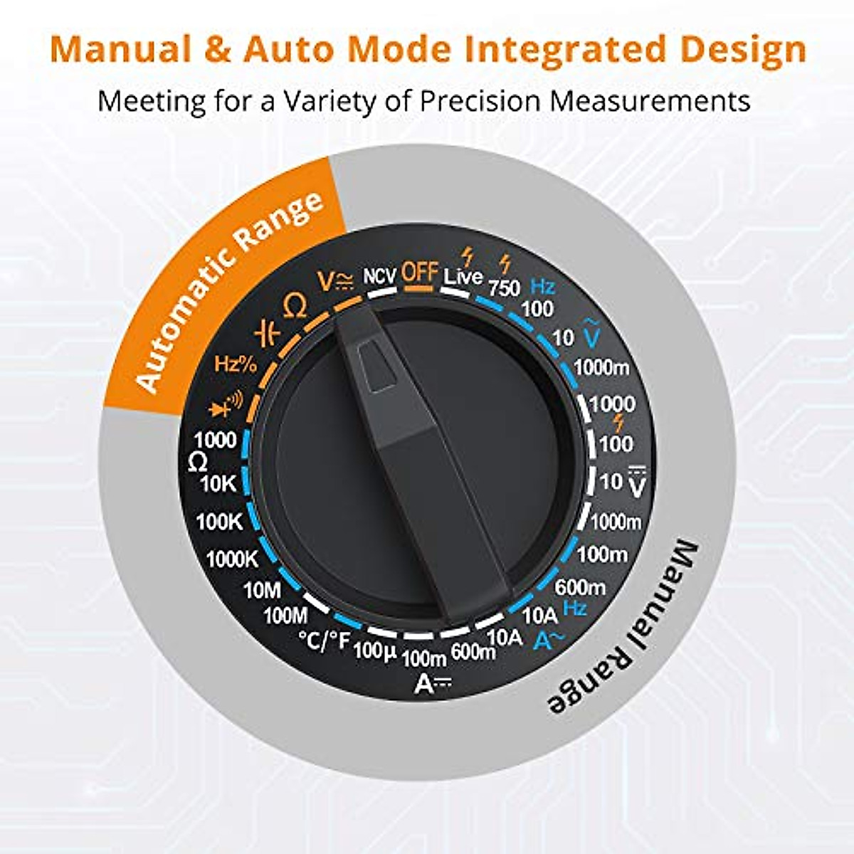 Neoteck True RMS 9999 Counts Digital Multimeter, Large Backlit EBTN LCD, Manual & Auto Dual Ranging Integrated Design - Black