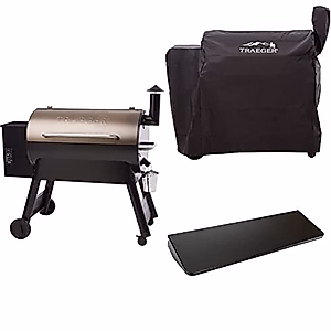 Traeger Grills Pro Series 34 Electric Wood Pellet Grill and Smoker, Bronze + Traeger BAC380 34 Series Full Length Grill Cover + Traeger BAC363 34 Series Folding Shelf
