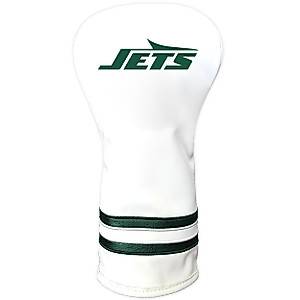 Team Golf NFL New York Jets White Vintage Driver Head Cover White Vintage Driver Golf Club Headcover, Form Fitting Design, Retro Design & Superb Quality