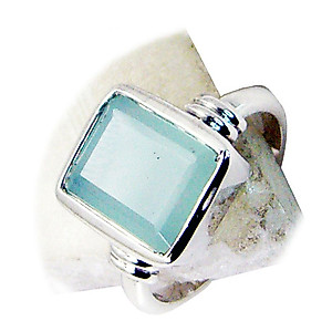 55Carat Brand Sterling Silver Natural Aqua Chalcedony Emerald Cut Simple Ring Size 4,5,6,7,8,9,10,11,12