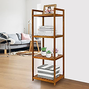 Utoplike Teak Wood Bathroom Shelf Organizer Stand, Standing Shelves Shower Caddy Units, Freestanding 4 Tier Bath Storage for Floor, Kitchen, Office