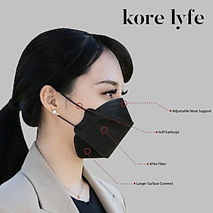 [10 PCS] 25% LARGER KF94 Face Mask - X-LARGE BLACK - [Made in Korea] - In 5 PCS Reclosable Package - Breathable Premium Quality - [Package in English]