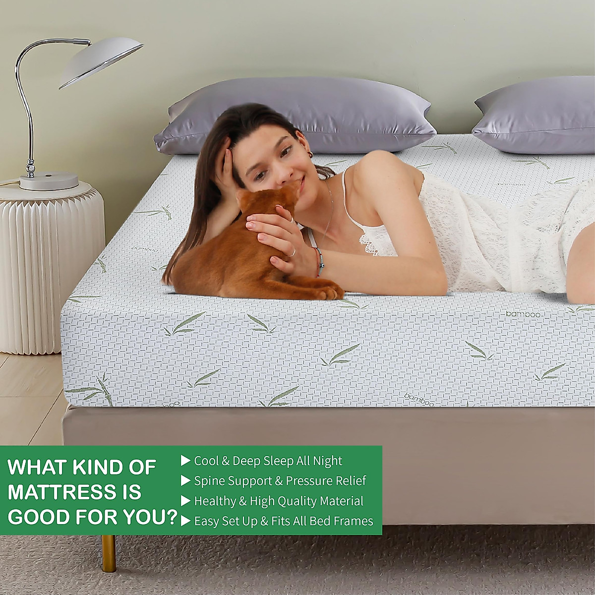 Dyonery 8 Inch Twin XL Memory Foam Mattress, Cooling Green Tea Gel Mattress in a Box, Rayon Mattress for Breathable Sleep, Made in USA, Certipur-Us Certified, Medium Mattress, 38x80x8”