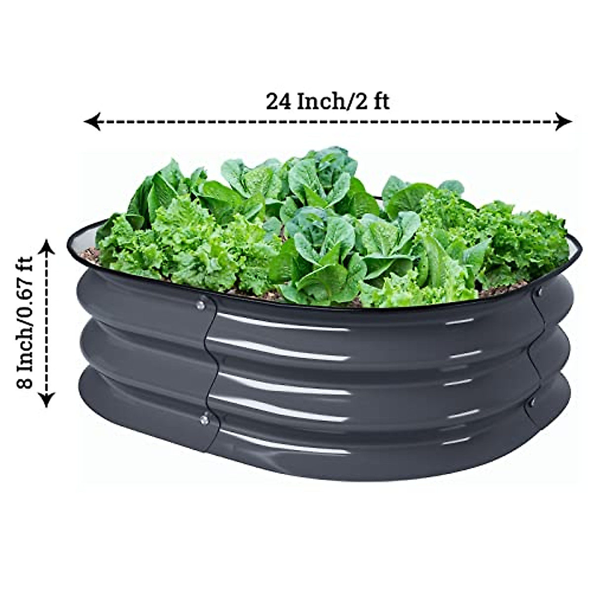VEGEGA. 2ft X 2ft X 0.66ft Round Raised Garden Bed Kit, Large Zinc-Aluminum-Magnesium Stainless Steel Metal Planter Box, for Planting Outdoor Plants Vegetables, Grey