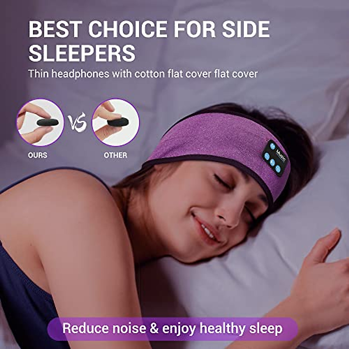 Bluetooth Headband,Headband Headphones Wireless Sleep Headphones with White Noise Mode and Ultra-Thin Speakers for Unisex Sleeping Running Workout Jogging Yoga Insomnia Air Travel (Purple)