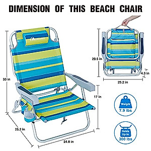 MOON LENCE Folding Beach Chair with 5 Positions High Recliner Chair Lightweight Portable Folding Chair with Towel bar for Camp,Outdoor,Travel