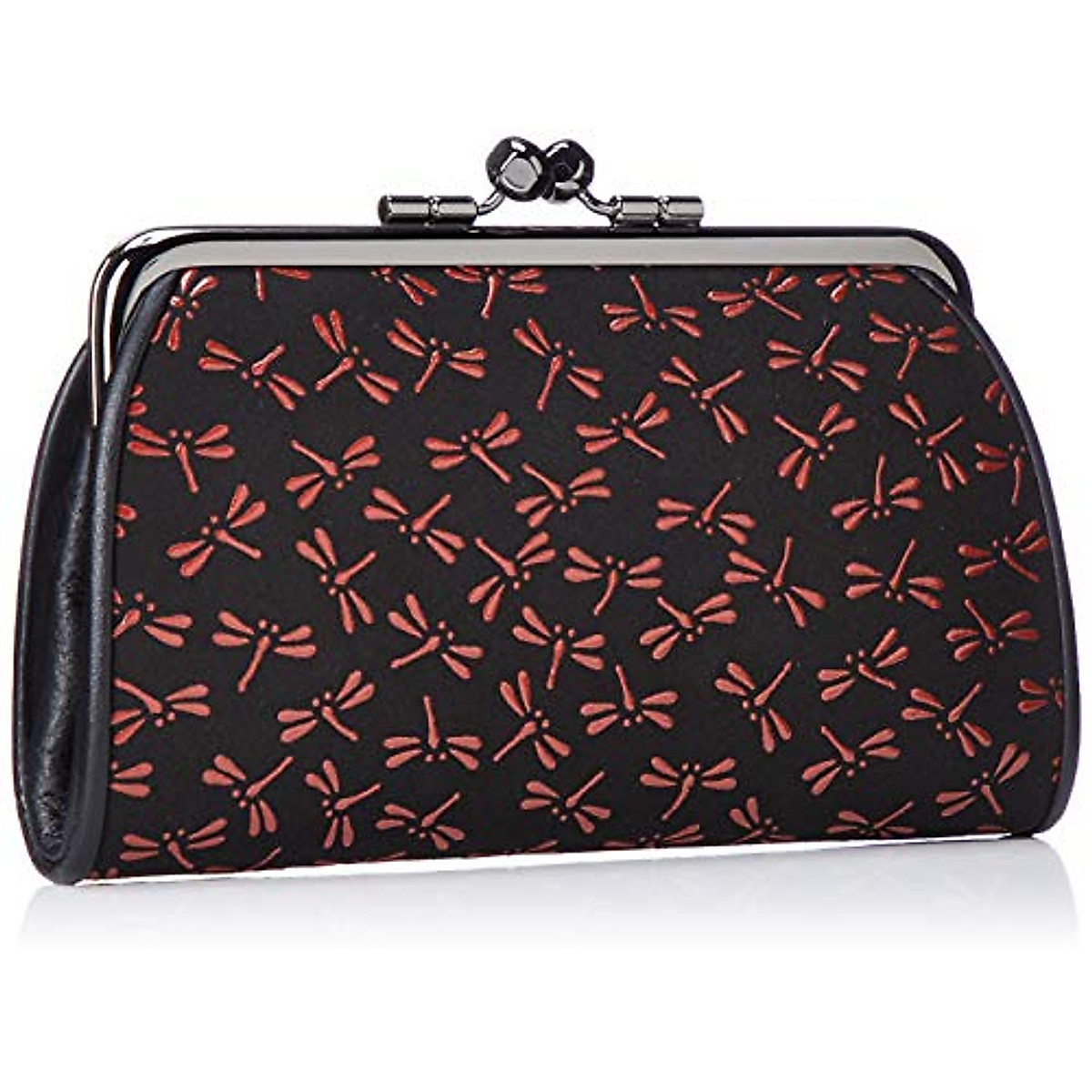 Indenya 340 Parent-Child Coin Purse, Black Deerskin x Red Lacquer Dragonfly Pattern 1501-21-008