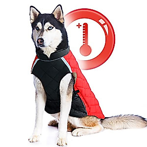 Cold Weather Dog Coats, Waterproof Dog Winter Coat Thick Padded Cozy Vest Reflective Warm Dog Vest Dog Snow Jacket with Leash Attachment Pet Winter Clothes for Small Medium Large Dogs, Red, Blue