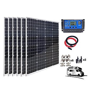 AUECOOR 720W Solar Kits 6pcs 120Watt 12Volt Solar Panel Moncrystalline Module 60A Charge Controller Extension Cable Mounting Brackets for RV Trailer Camper Marine Off Grid