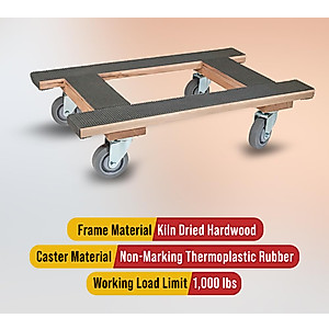 Mytee Products 18"x30" H Frame Movers Dolly w/Rubber Tread & 4" Non Marking Wheels - 1000 lbs WLL H Shape Heavy Duty 4 Wheel Moving Dolly Cart for Packing & Moving Supplies - Furniture Piano Dolly