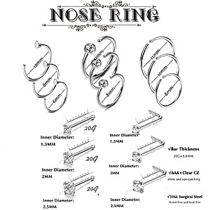Jstyle 20G 15Pcs Stainless Steel Nose Rings Studs for Women Men Hoop Piercing Body Jewelry