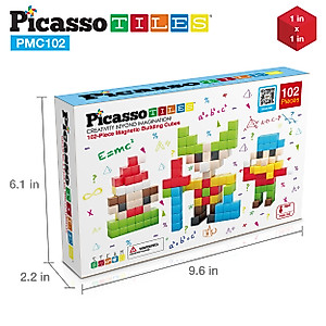 Picasso Cubes Kids Pixel 1” Magnetic Puzzle Cube 102 Piece Mix & Match with FREE Idea Book Sensory Toys STEAM Education Learning Building Block Magnets Construction ToySet Stacking Magnet Creative Kit
