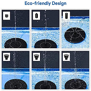 Floating Solar Fountain Pump,Circle Solar Powered Bird Bath Fountain Free Standing Solar Pond Pump with 1200mah Battery Backup,6 Nozzles Solar Fountain for Aquarium Outdoor Garden-Black 18cm(7inch)