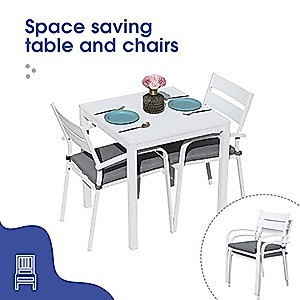 Soleil Jardin 3-Piece Patio Bistro Set Aluminum Bistro Table Set Patio Chairs with Cushion Outdoor Dining Table Set, White Finish & Grey Cushion