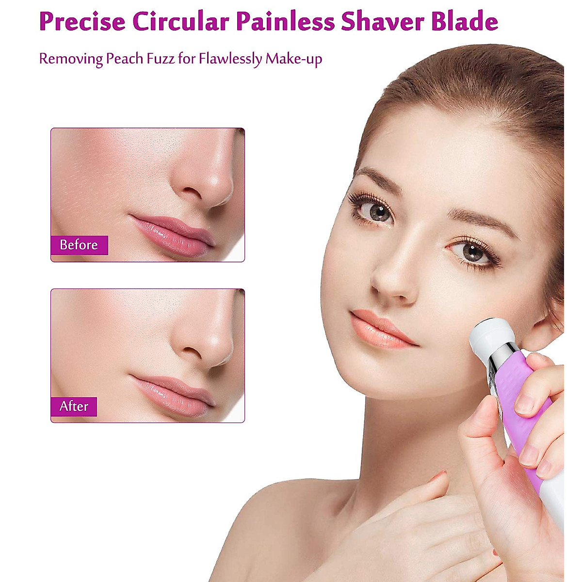 Electric Shaver for Women, 3-in-1 Painless Women Hair Trimmer Body Hair Removal Bikini Trimmer for Legs, Arms, Underarms, Face and Bikini Rechargeable Cordless Womens Shaver Hair Remover - USB Charge