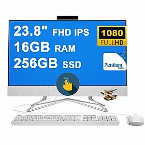 HP 24 All-in-One Desktop 23.8" FHD IPS Anti-Glare Three-Sided Micro-Edge Touchscreen Intel 4-core Pentium Silver J5040 Processor 16GB DDR4 256GB SSD FHD Privacy Camera Win11 White + HDMI Cable