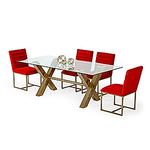 Limari Home Othon Collection Modern Style Glass Rectangular 8 Persons Dining Table with Stainless Steel Legs, Gold