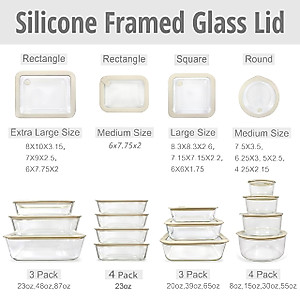 Urban Green Glass Food Container Set with Glass Lid, 4 Pack, Glass Food Containers with Silicone Framed Glass Lid, Airtight, Leakproof, 100% Plastic Free, Glass Meal Prep Containers