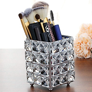 Miaowater Makeup Brush Holder Organizer Cosmetic Brushes Storage Eyeliners Eyebrow Pencil Container Cup (Silver Square)