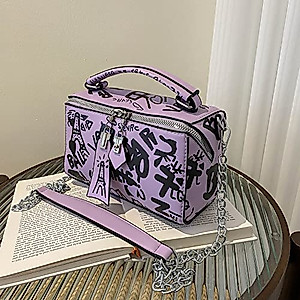 Crossbody Bags for Women Graffiti Faux Leather top-handle Satchel Handbags Shoulder Purse Bag (Purple)