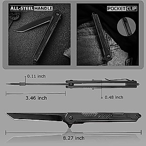 Folding Pocket Knife for Men with Clip, EDC Knives with Tanto Blade, Slim Gentleman's Knife for Outdoor Camping Hiking, Foldable Box Cutter Everyday Carry ?Black?