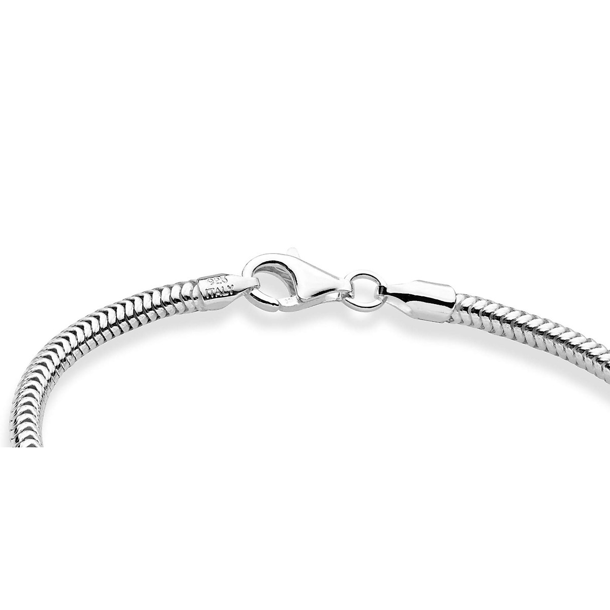 Miabella Solid 925 Sterling Silver Italian 3mm Snake Chain Bracelet for Women Men, Charm Bracelet, Made in Italy (Length 7.5 Inches)