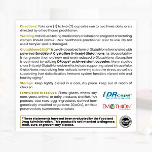 S-Acetyl Glutathione GOLD 300mg PER Capsule - 60 DRcaps "Acid-Resistant" | Extra-Strength | Patented Acetylated Form of Glutathione (Emothion®) | Pharmaceutical Grade | Free-of Harmful Stearates