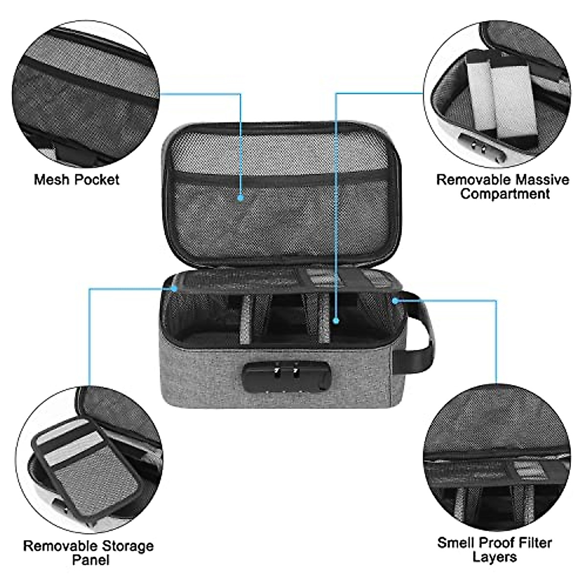 Betoores Smell Proof Bag, Smell Proof Storage Bag Smell Proof Containers with Combination Lock Odor Proof Lock Bag for Your Accessories,Gray