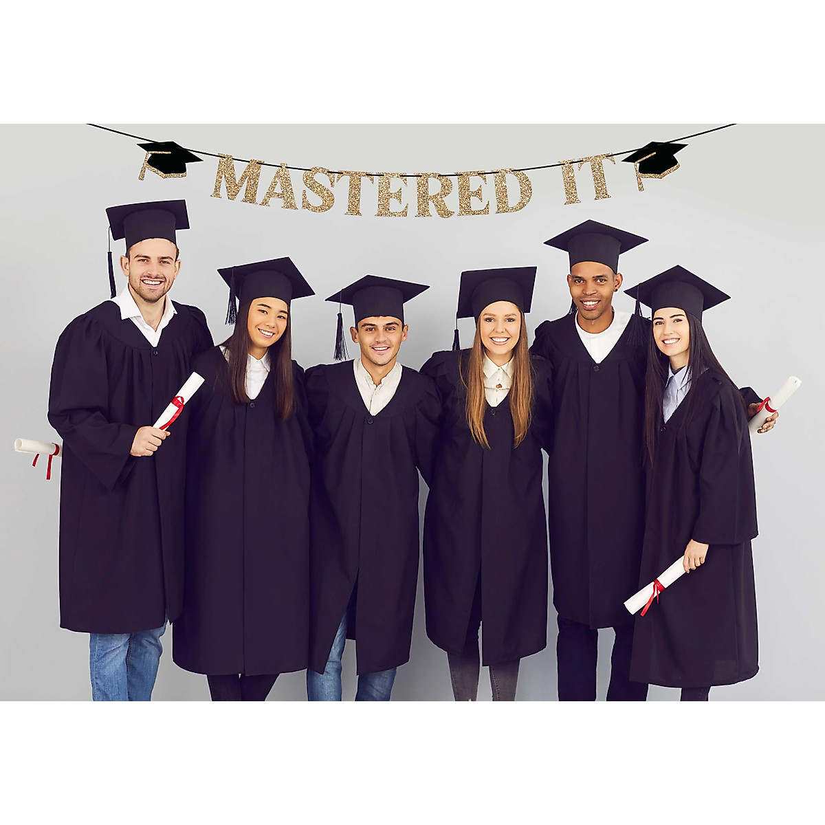 Pre-Strung Mastered It Banner - NO DIY - Gold Glitter Graduation Party Banner - Pre-Strung Garland on 10 ft Strand - Gold Grad Congrats Class of 2024 Party Decorations & Decor. Did we mention no DIY?