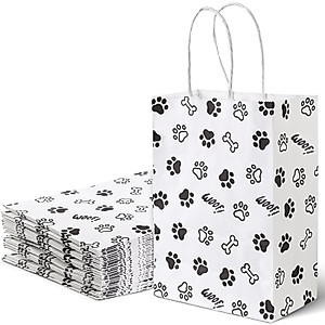 LovesTown 24PCS Candy Bags, Animal Party Favor Paw Prints Gift Bags with Handles Paper Retail Grocery Bags for Dog Pet Themed Party 5.5 x 2.8 x 7.9 inch