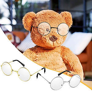 Zjoey 3 Pairs Kid Costume Santa Claus Glasses Metal Wire Rim Clear Lens Eyewear Fabric Doll Dress Up Eyeglasses Dolls Costume Accessories for Old Man Old Lady Costume (4.53 Inch, Fit for Kid Costume)