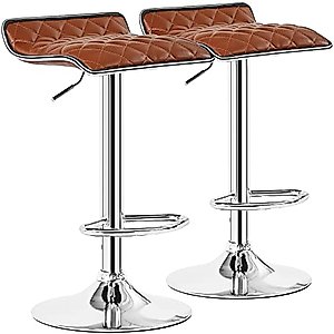 VECELO Adjustable Bar Stools, Bar Height Stools for Kitchen Counter, Bar Stools Set of 2, Brown