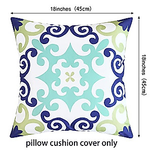 cygnus Outdoor Waterproof Throw Pillow Covers 18x18 Inch Set of 4 Boho Decorative Floral Covers for Patio Furniture Porch (18 * 18inch/45 * 45cm, Blue and Teal)