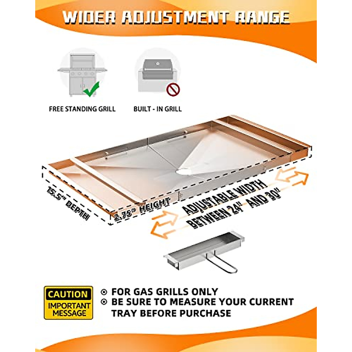 Grease Tray for Gas Grill - Adjustable 24"-30" Universal Grill Replacement Parts for Dyna Glo, Nexgrill, Expert Grill, Kenmore, BHG and More